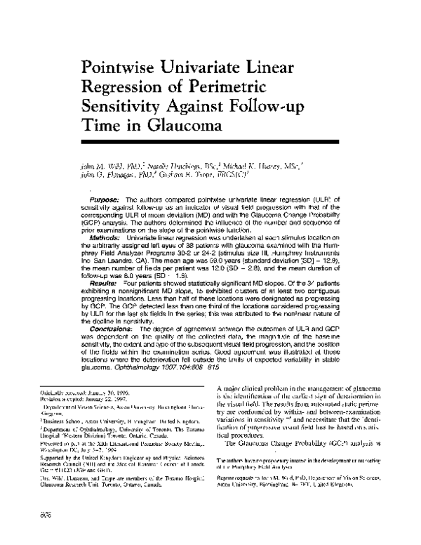 Pdf Pointwise Univariate Linear Regression Of Perimetric Sensitivity