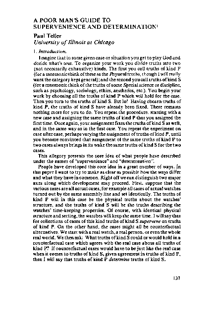 (PDF) A POOR MAN'S GUIDE TO SUPERVENIENCE AND DETERMINATION