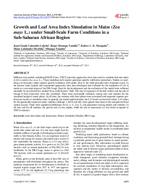 (PDF) Growth and Leaf Area Index Simulation in Maize ( Zea mays L ...