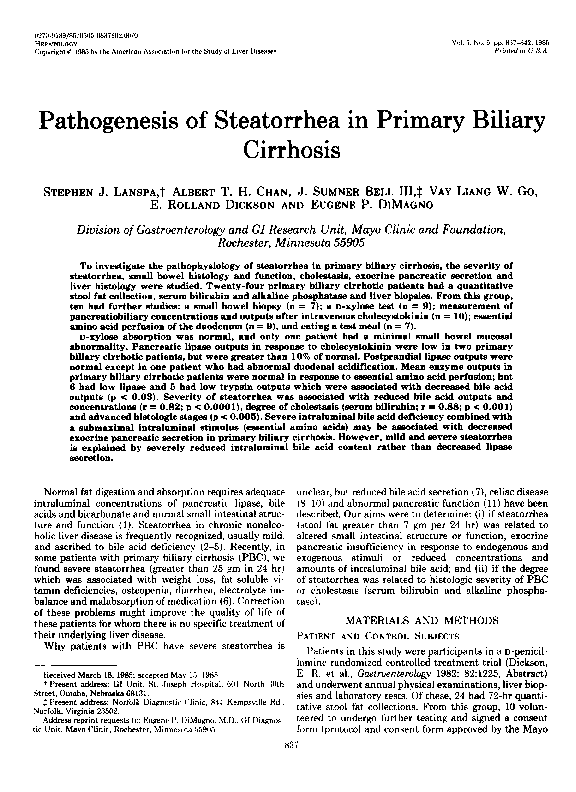 (PDF) Pathogenesis of steatorrhea in primary biliary cirrhosis