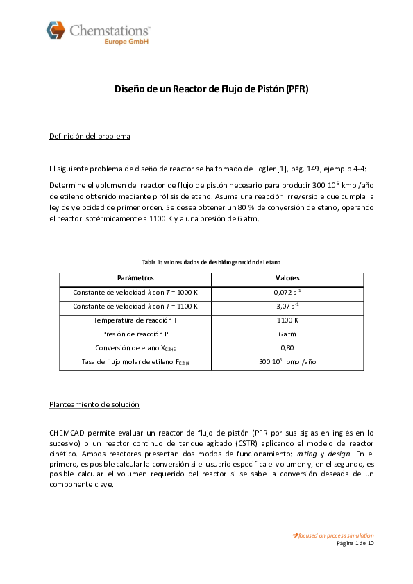 (PDF) Diseño de un Reactor de Flujo de Pistón (PFR