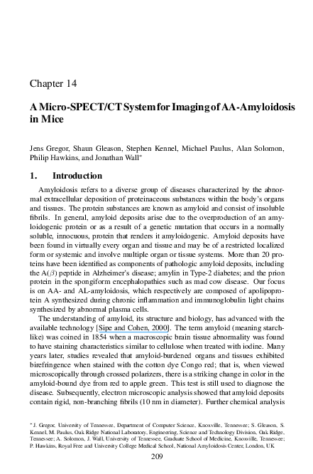 (PDF) A Micro-SPECT/CT System for Imaging of AA-Amyloidosis in Mice