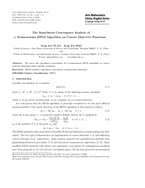 Pdf The Superlinear Convergence Of A Modified Bfgs Type Method For Unconstrained Optimization