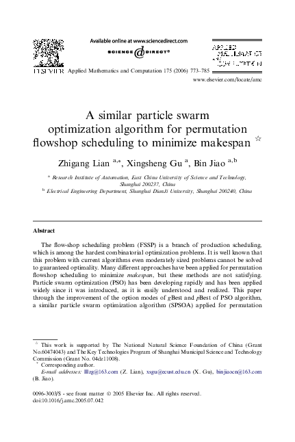 Pdf A Similar Particle Swarm Optimization Algorithm For Job Shop Scheduling To Minimize Makespan 