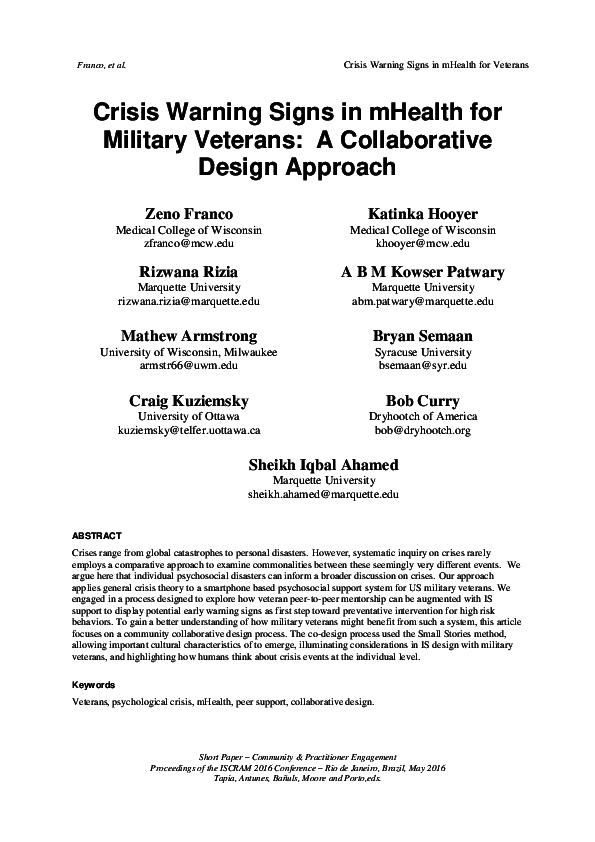Crisis Warning Signs in mHealth for Military Veterans: A Collaborative ...