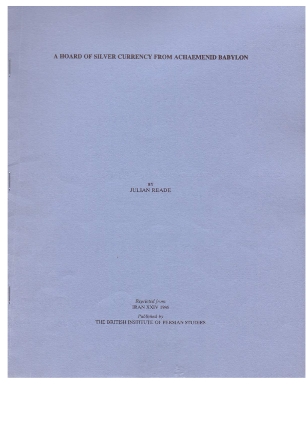 (PDF) 1986. A hoard of silver currency from Achaemenid Babylon
