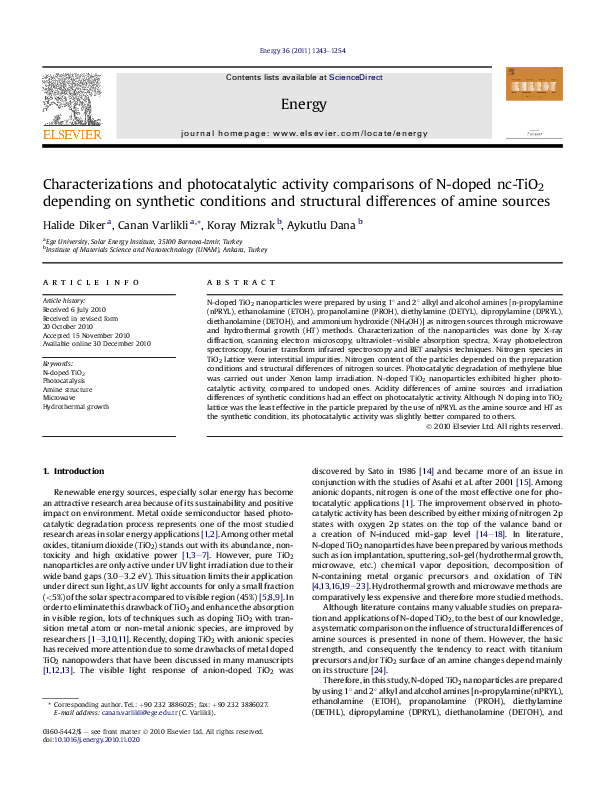 Pdf Synthesis And Characterization Of N And Fe Doped Tio2
