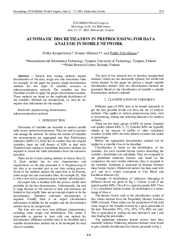 Pdf Automatic Discretization In Preprocessing For Data Analysis In 1970