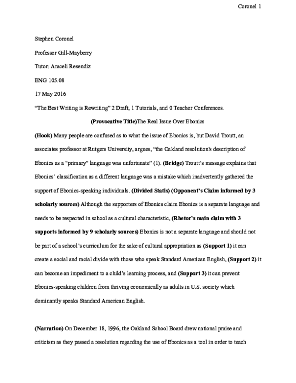 (PDF) Ebonics Essay