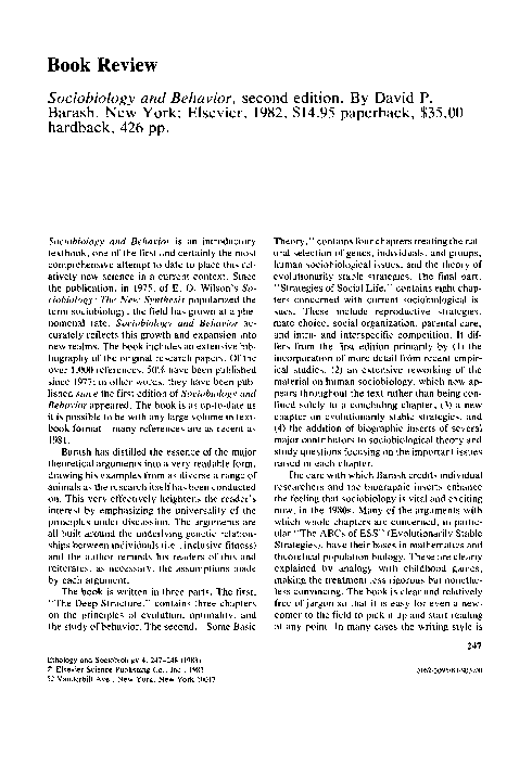 (PDF) Sociobiology and behavior second edition. By David P. Barash. New ...