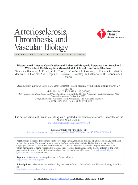 (PDF) Disseminated arterial calcification and enhanced myogenic ...