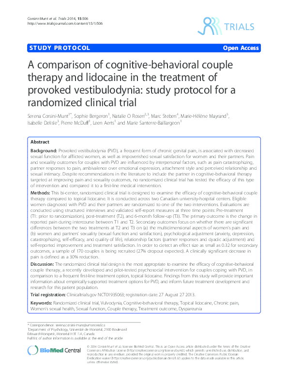 (PDF) A comparison of cognitive-behavioral couple therapy and lidocaine in the treatment of ...