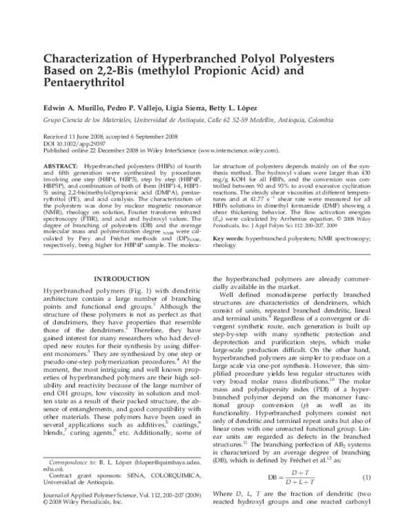 (PDF) Characterization of hyperbranched polyol polyesters based on 2,2 ...