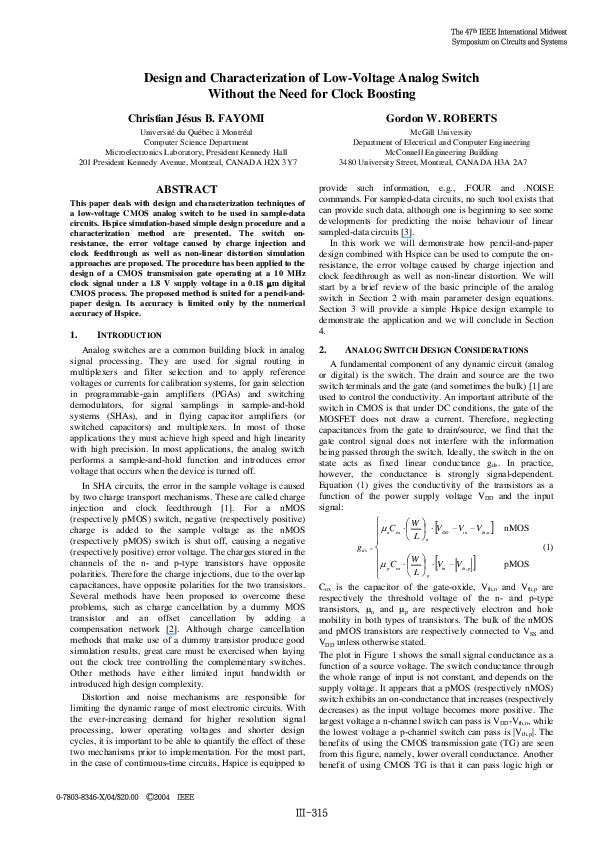 (PDF) Design and characterization of low-voltage analog switch without ...