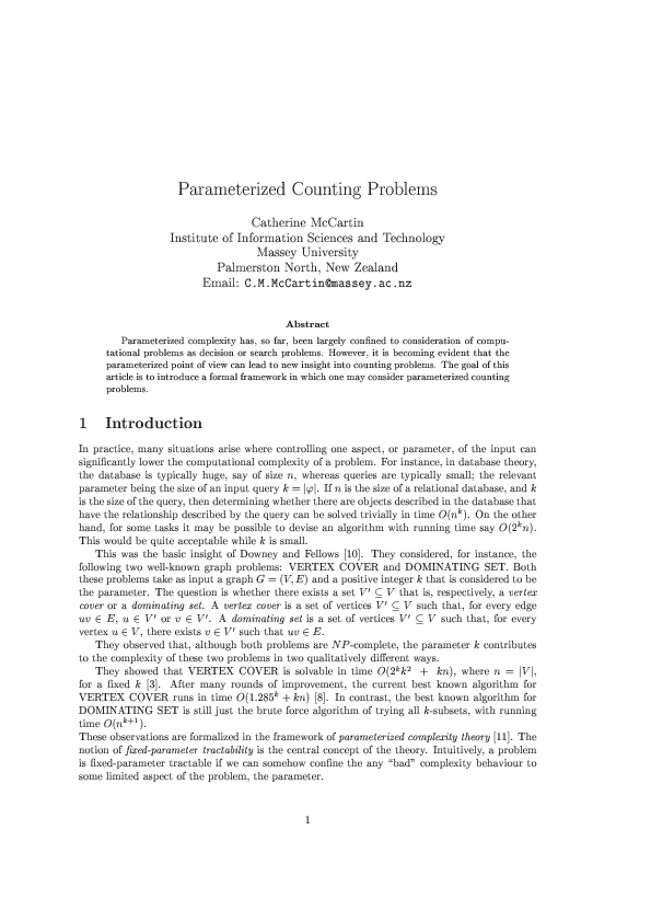 (PDF) Parameterized counting problems