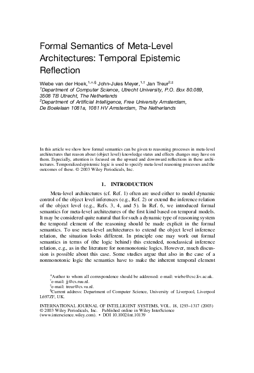 (PDF) Formal semantics of meta-level architectures: Temporal epistemic reflection