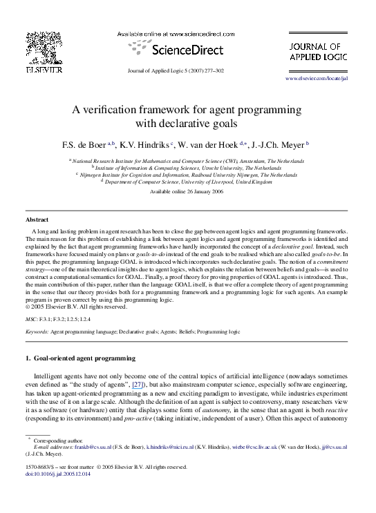 Pdf A Verification Framework For Agent Programming With Declarative Goals Wiebe Van Der Hoek