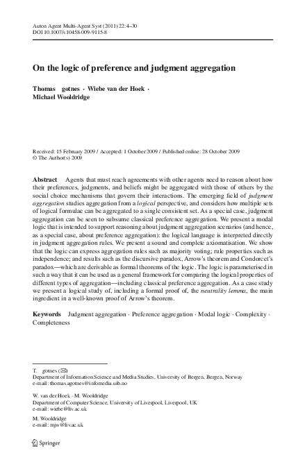 (PDF) On the logic of preference and judgment aggregation