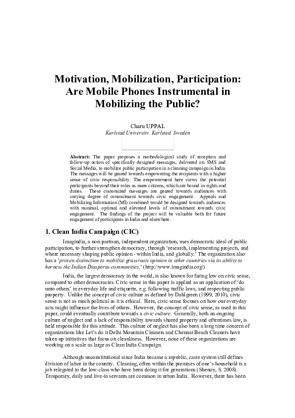 (PDF) Motivation, Mobilization, Participation: Are Mobile Phones ...
