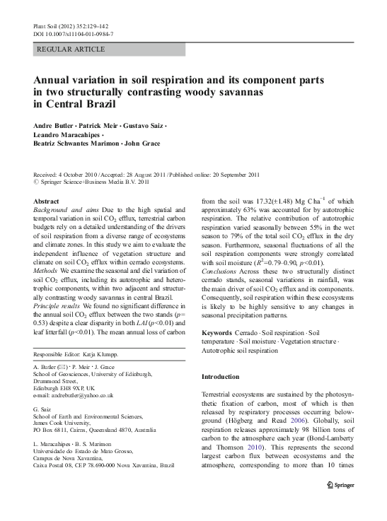 (PDF) Annual variation in soil respiration and its component parts in two structurally ...