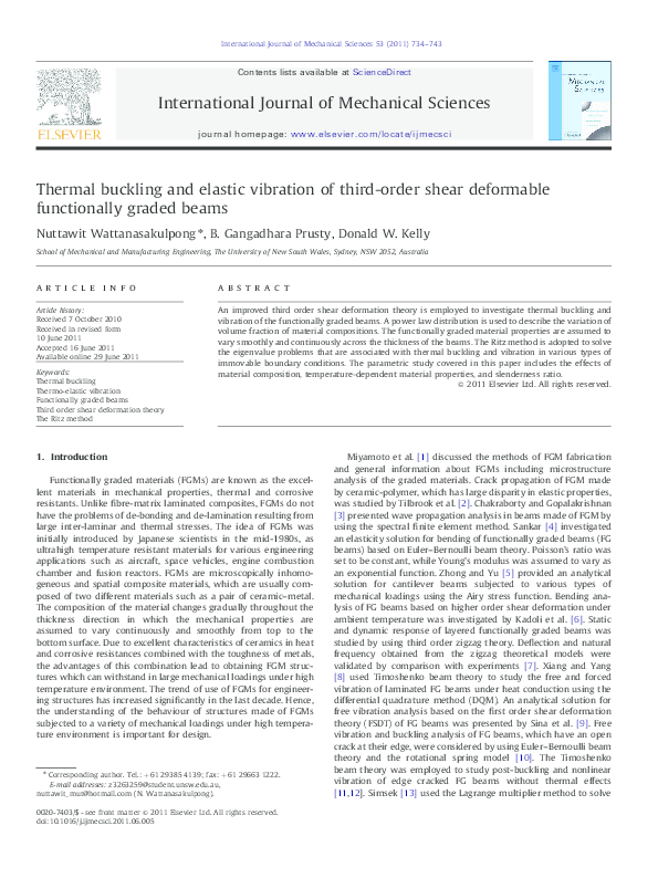Pdf Thermal Buckling And Elastic Vibration Of Third Order Shear
