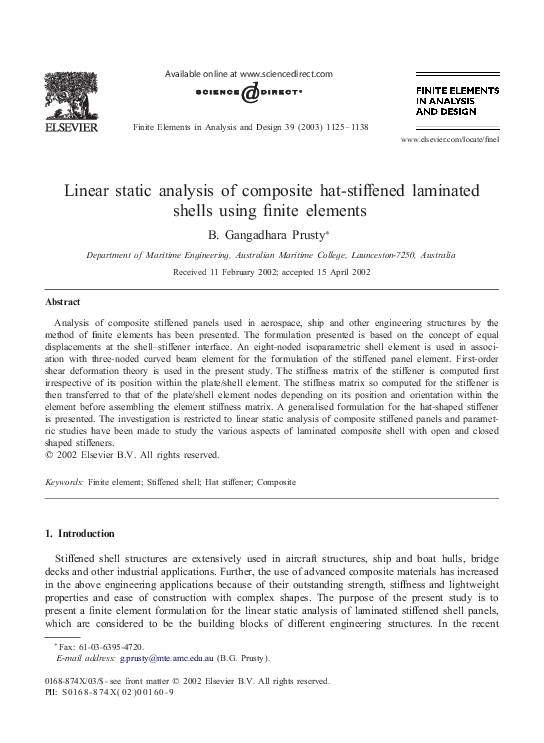 Pdf Linear Static Analysis Of Composite Hat Stiffened Laminated