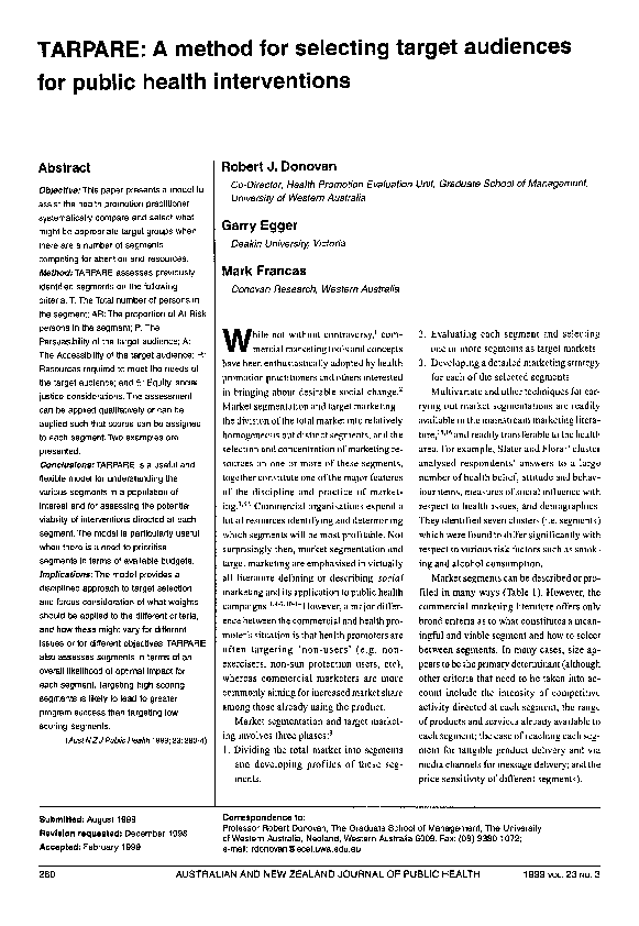 (PDF) TARPARE: A method for selecting target audiences for public ...