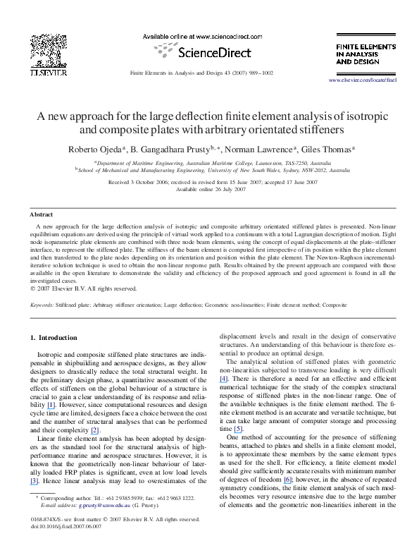 Pdf A New Approach For The Large Deflection Finite Element Analysis