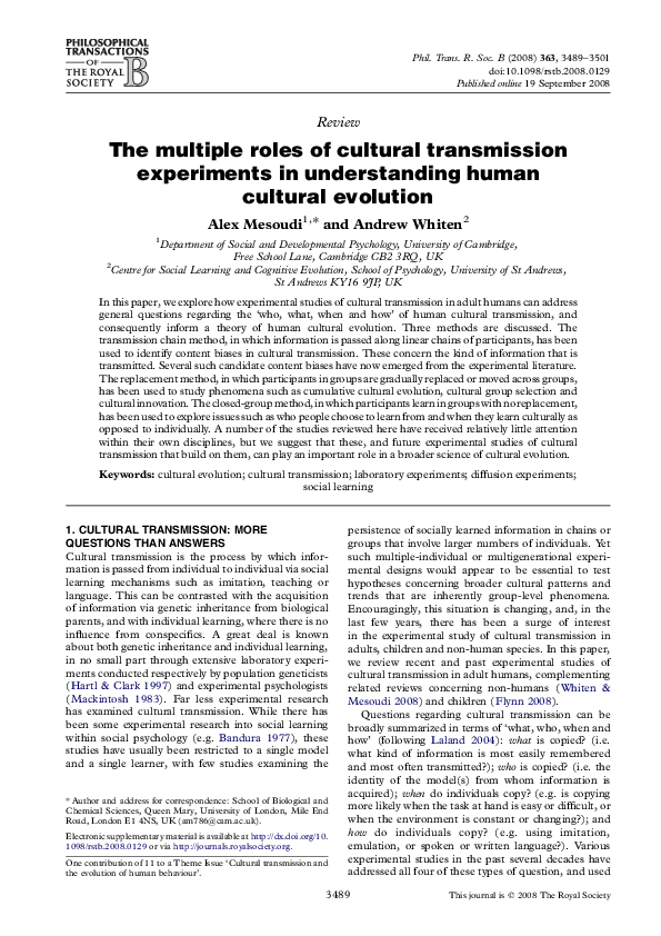 (PDF) The multiple roles of cultural transmission.pdf