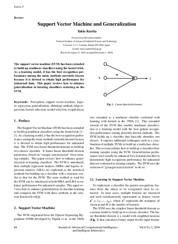 (PDF) Support vector machine and generalization