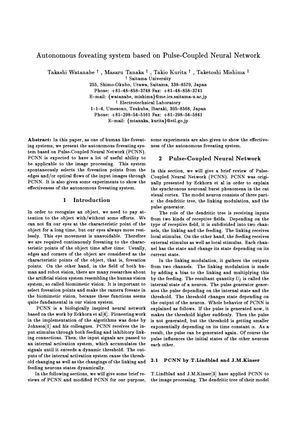 (PDF) Autonomous foveating system based on the Pulse-Coupled Neural Network | Takio Kurita ...