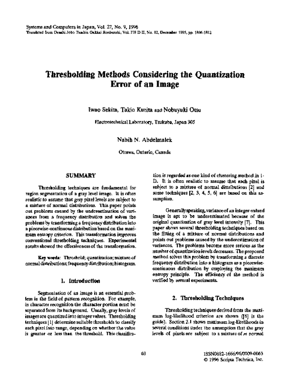 (PDF) Thresholding methods considering the quantization error of an image