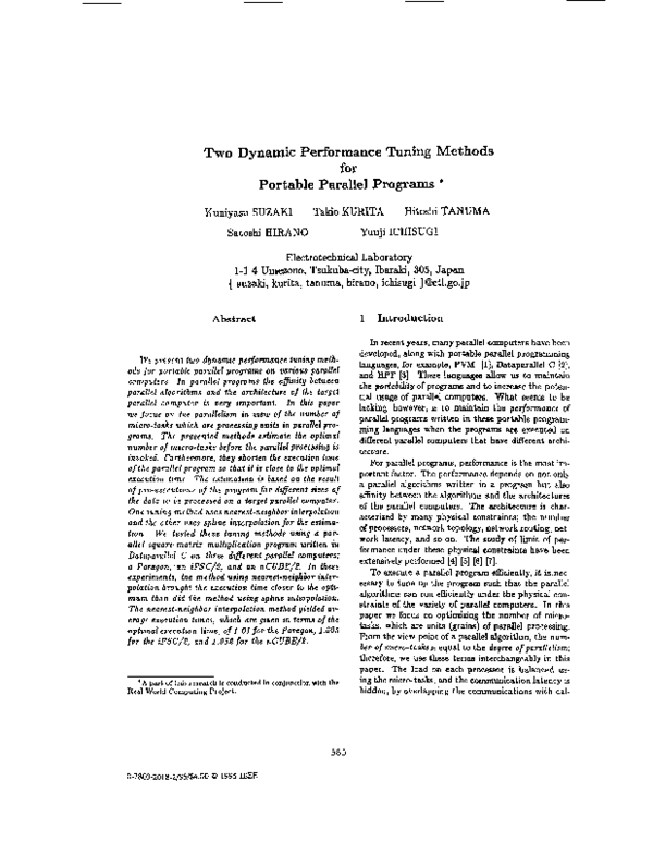 (PDF) Two dynamic performance tuning methods for portable parallel programs