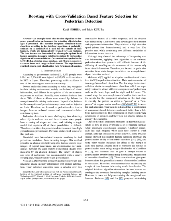 (PDF) Boosting with cross-validation based feature selection for pedestrian detection