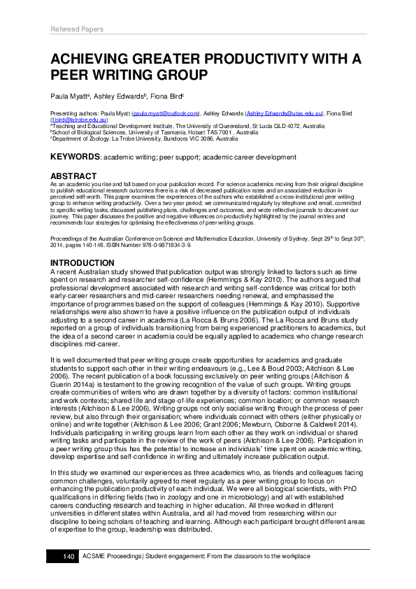 (PDF) Achieving greater productivity with a peer writing group