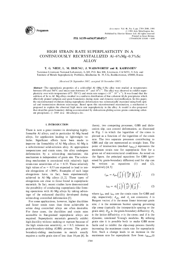 (PDF) High strain rate superplasticity in a continuously recrystallized ...