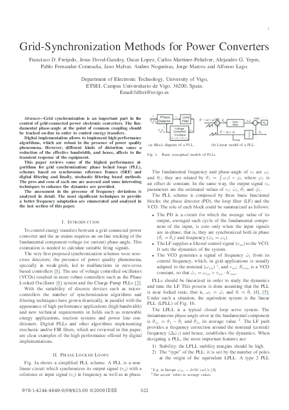 Pdf Grid Synchronization Methods For Power Converters