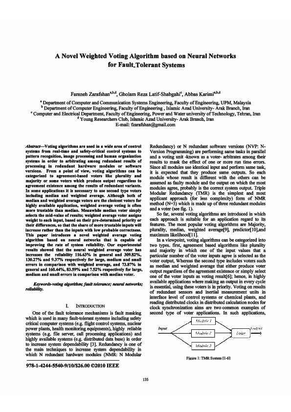 Pdf A Novel Weighted Voting Algorithm Based On Neural Networks For Fault Tolerant Systems