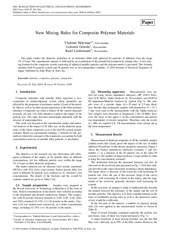 (PDF) New Mixing Rules for Composite Polymer Materials