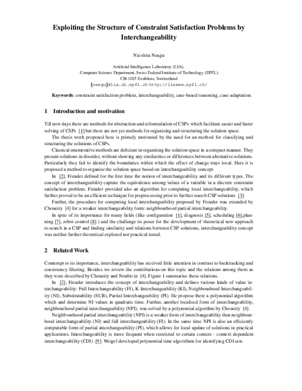 (PDF) Exploiting the Structure of Constraint Satisfaction Problems by Interchangeability