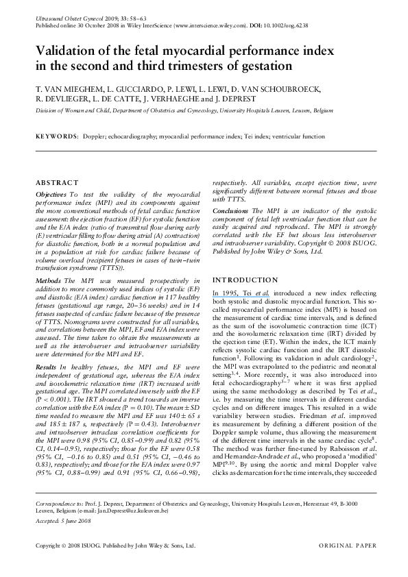 (PDF) Validation of the fetal myocardial performance index in the ...