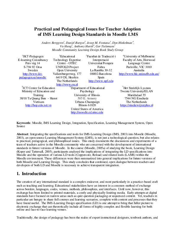 (PDF) Practical and Pedagogical Issues for Teacher Adoption of IMS Learning Design Standards in