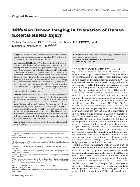 (PDF) Diffusion tensor imaging in evaluation of human skeletal muscle injury