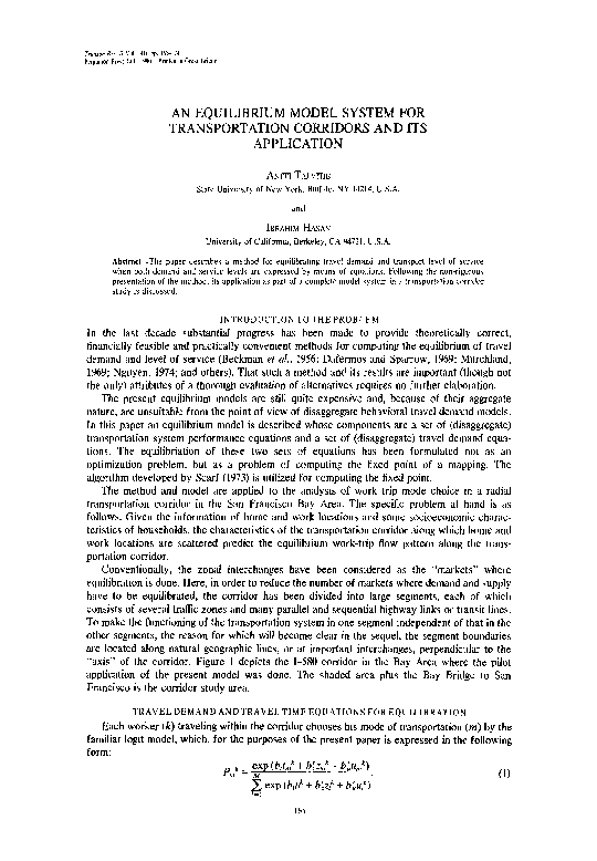 (PDF) An equilibrium model system for transportation corridors and its ...