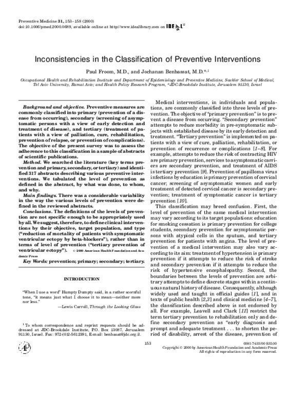 (PDF) Inconsistencies in the Classification of Preventive Interventions