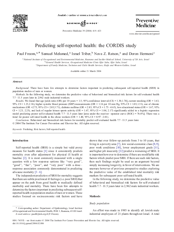 (PDF) Predicting self-reported health: the CORDIS study