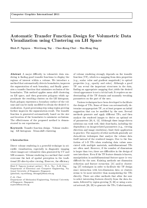 Pdf Automatic Transfer Function Design For Volumetric Data Visualization Using Clustering On