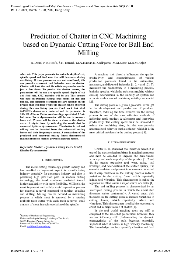 (PDF) Prediction of Chatter in CNC Machining based on Dynamic Cutting ...