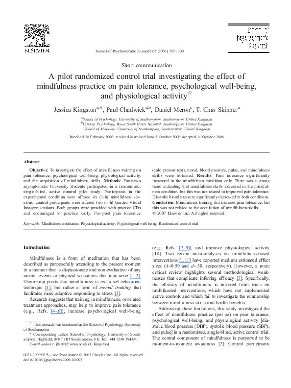 (PDF) A pilot randomized control trial investigating the effect of mindfulness practice on pain ...