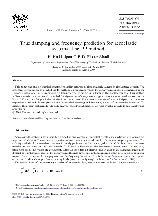 (PDF) True damping and frequency prediction for aeroelastic systems: The PP method